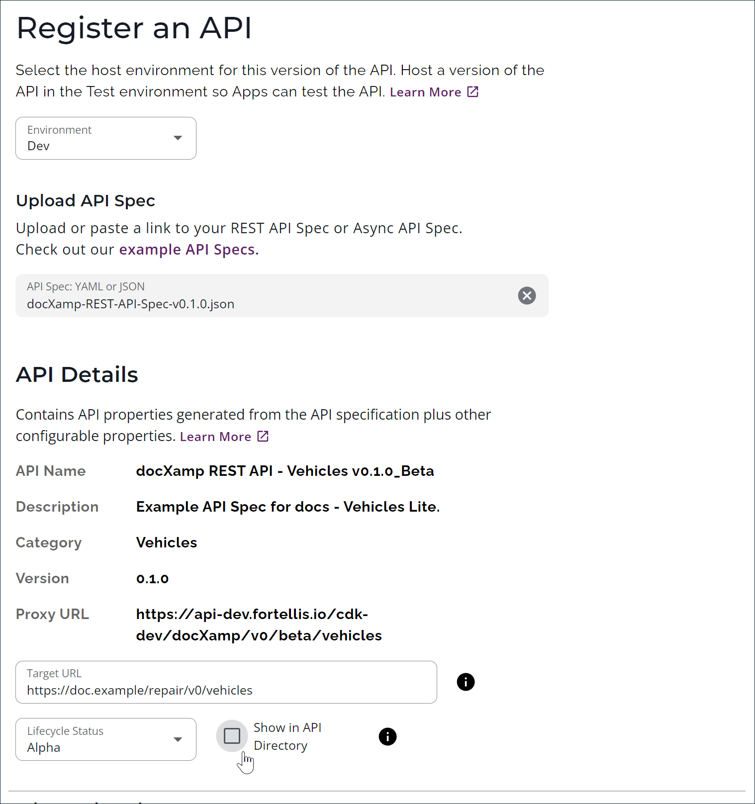 Note: The namespace of an API cannot be changed once the API has been ...