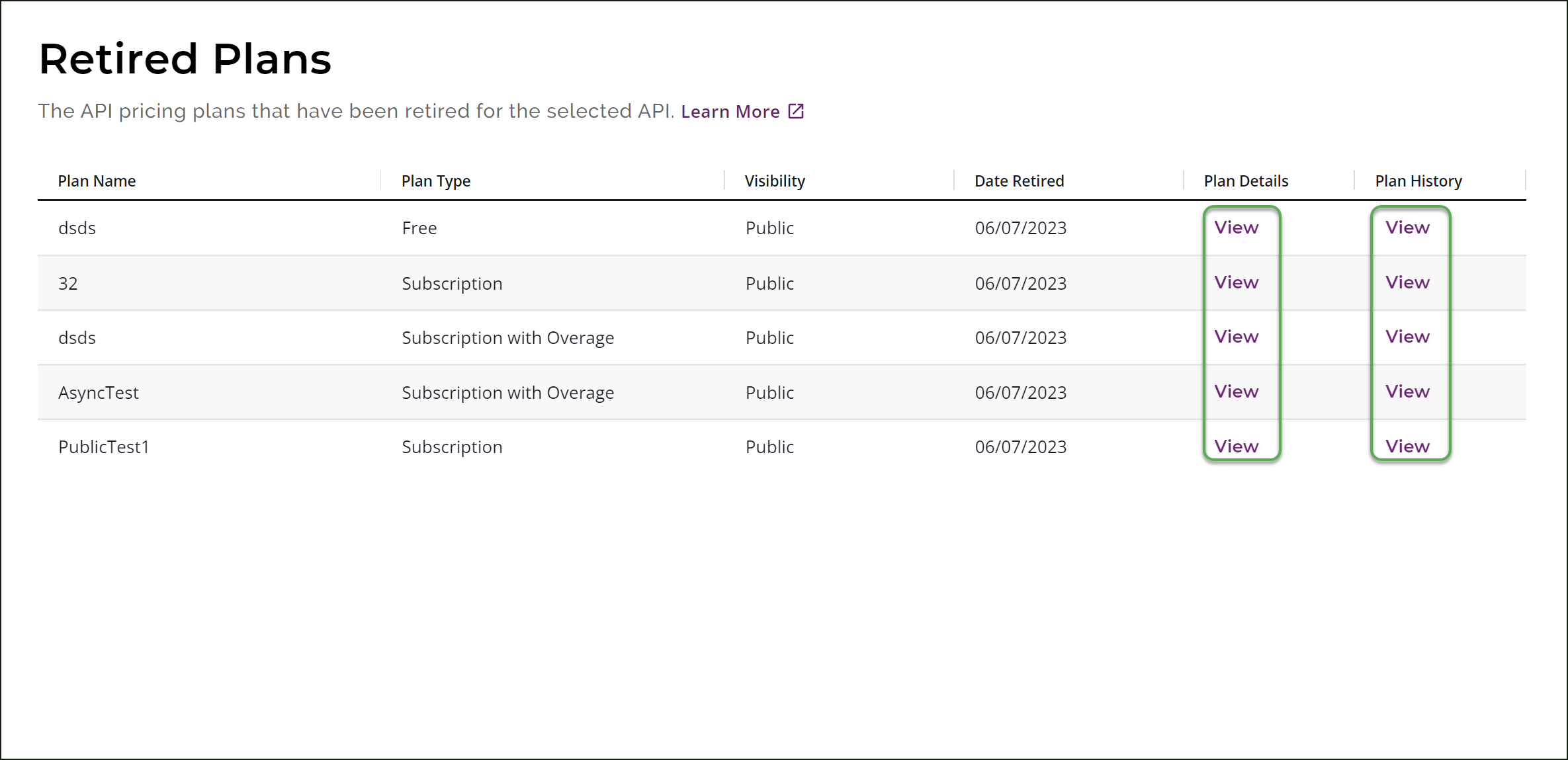 Click View against the Plan Details and Plan History to see the pricing ...