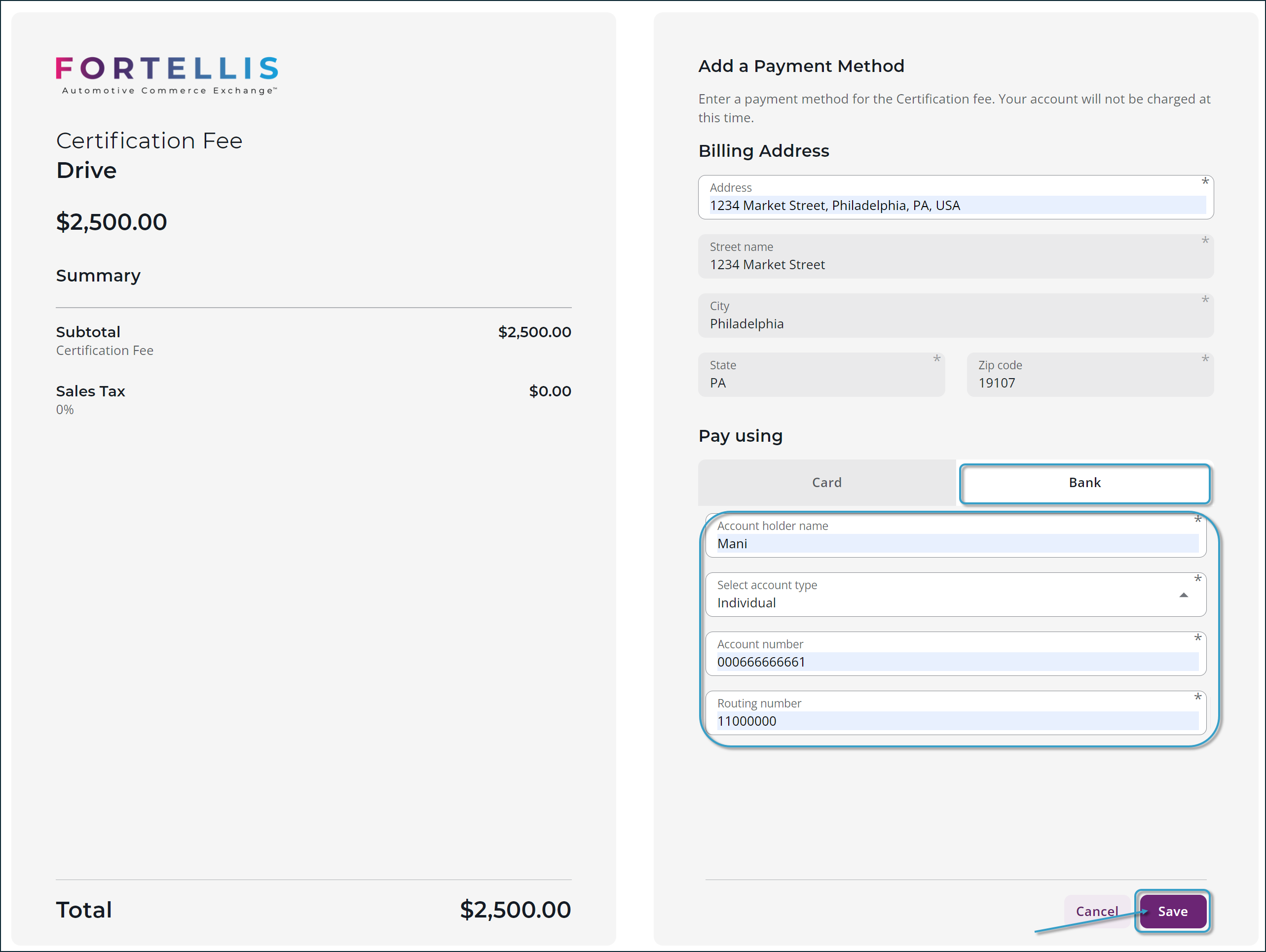 Verifying an ACH account