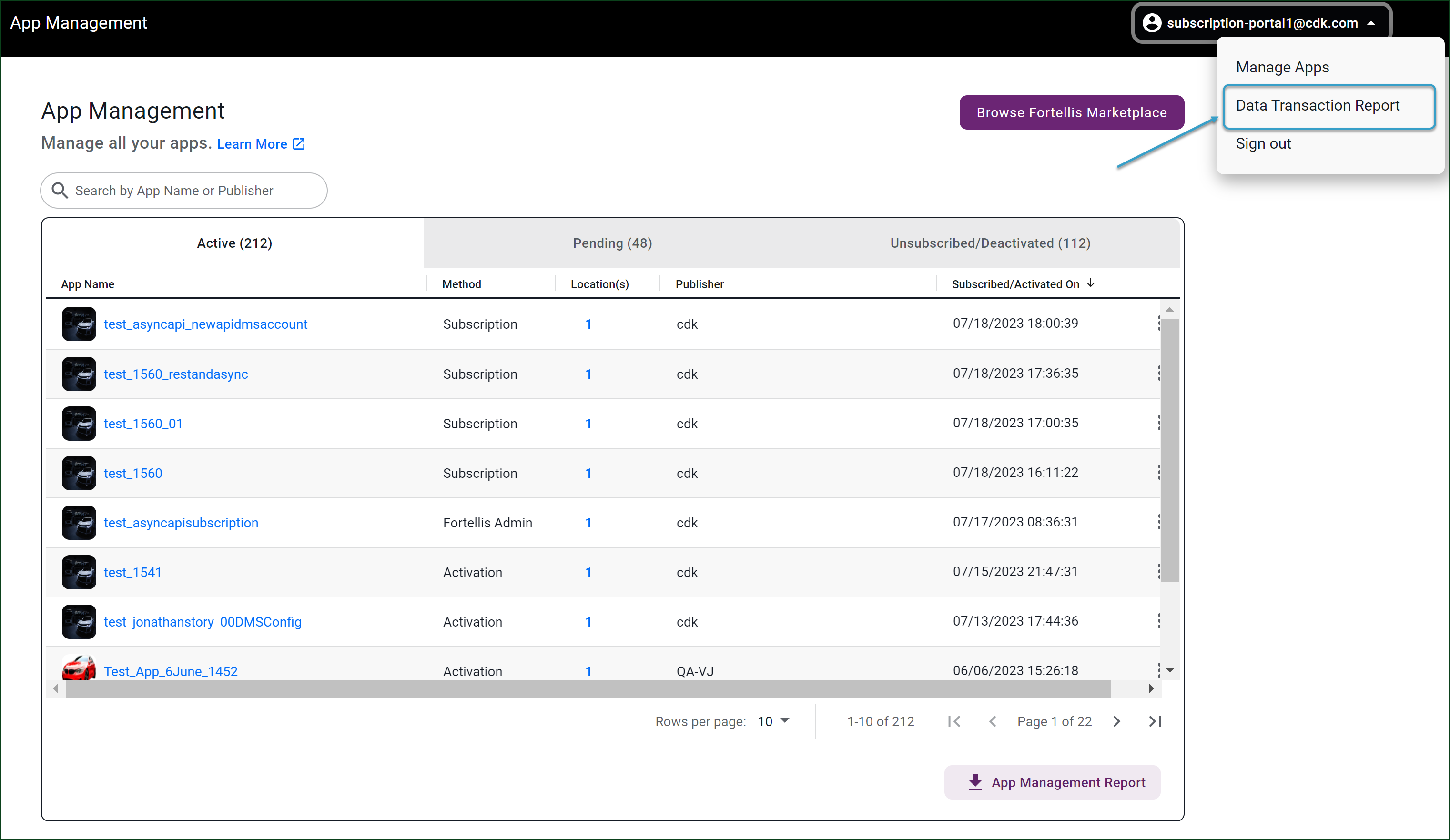 Viewing the Data Transaction Report